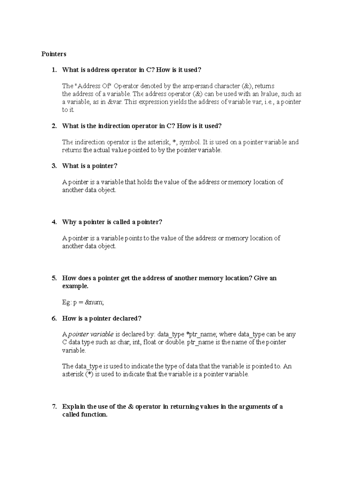 Pointers - Conceptual Questions - Pointers What is address operator in ...