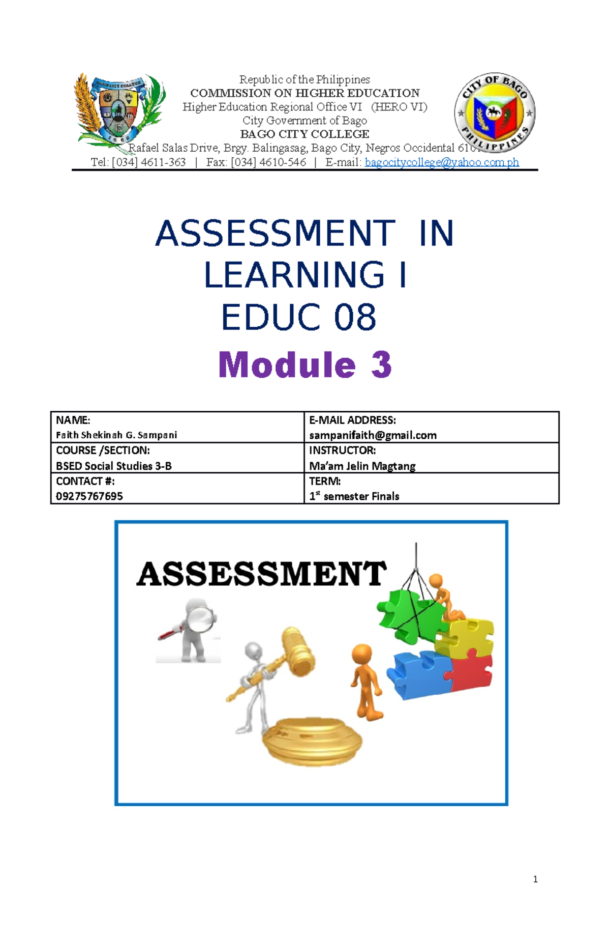 SS3B - Sampani, Faith Shekinah G. (EDUC 7) Module 3 Answers - Republic ...