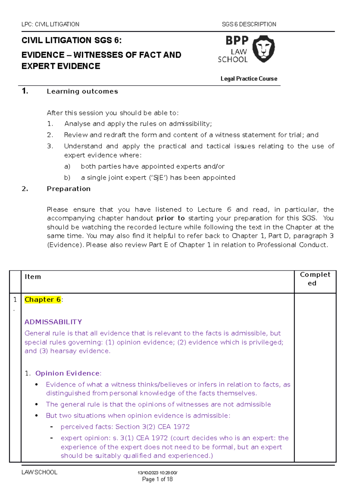 Civil Litigation SGS 6 - LPC: CIVIL LITIGATION SGS 6 DESCRIPTION CIVIL ...