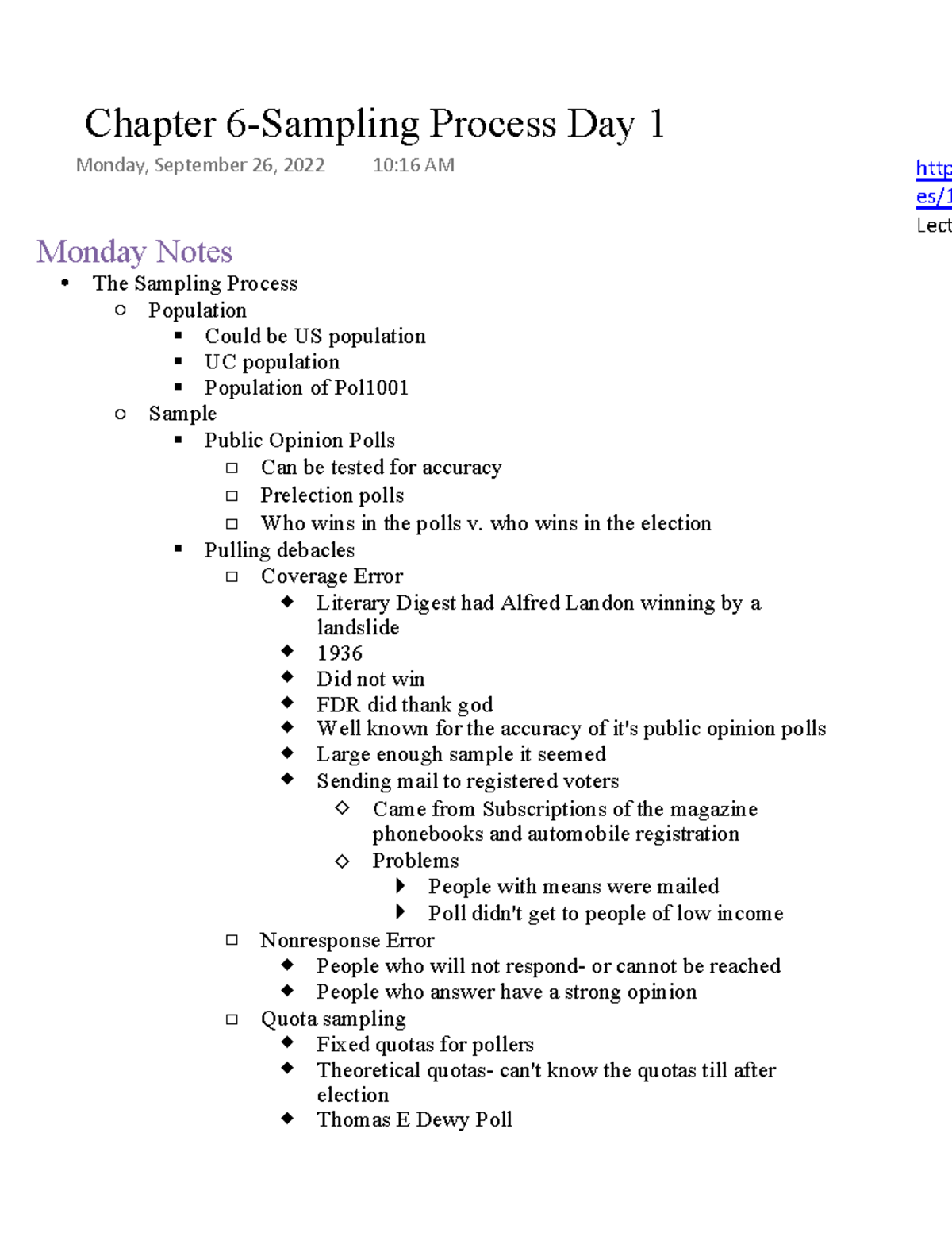 Chapter 6-Sampling Process Day 1 - https es/1556048/ Lectu Monday Notes ...