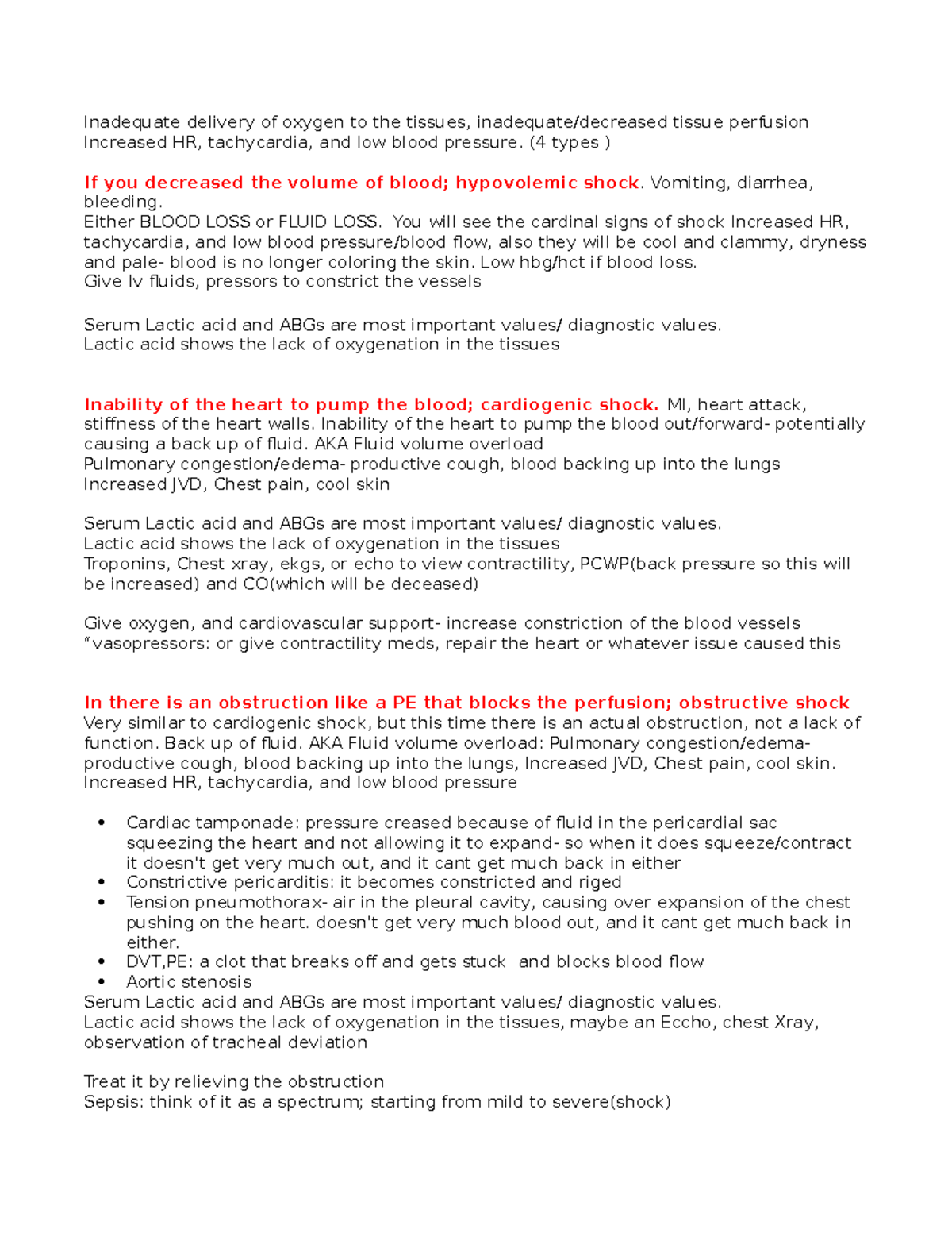 Final notes - Inadequate delivery of oxygen to the tissues, inadequate ...