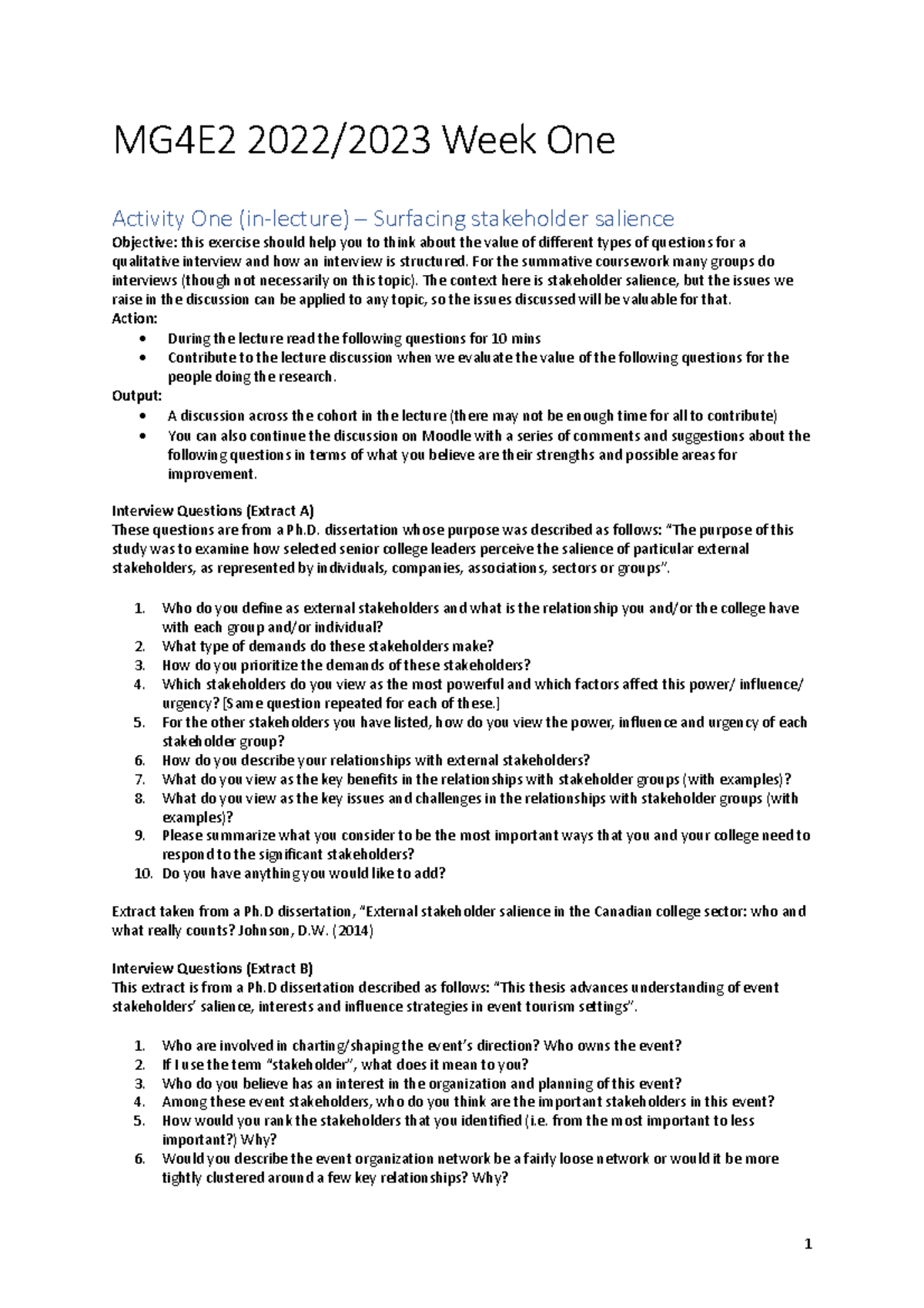 MG4E2 W1 Activities 2022 2023 - 1 MG4E2 2022/2023 Week One Activity One ...