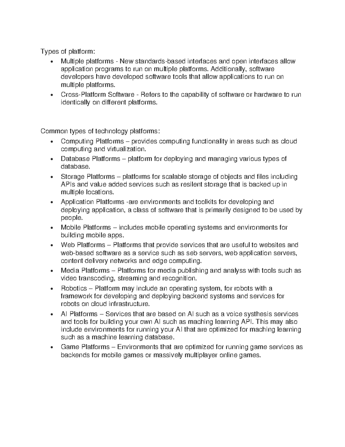Platform Technologies - Types of platform: - Multiple platforms - New ...
