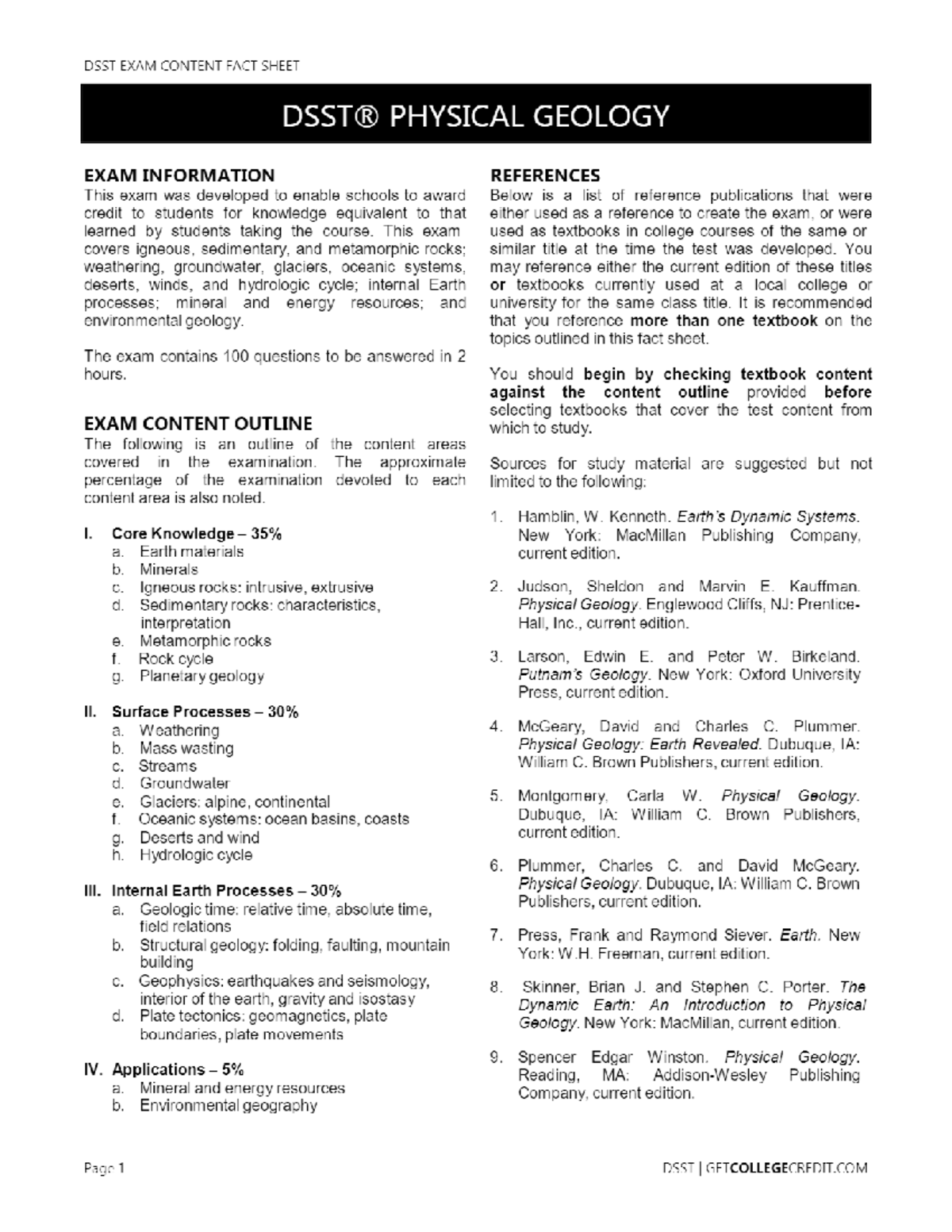 Dsst exam content fact sheet dsst® physical geology - GLY 101 - Studocu