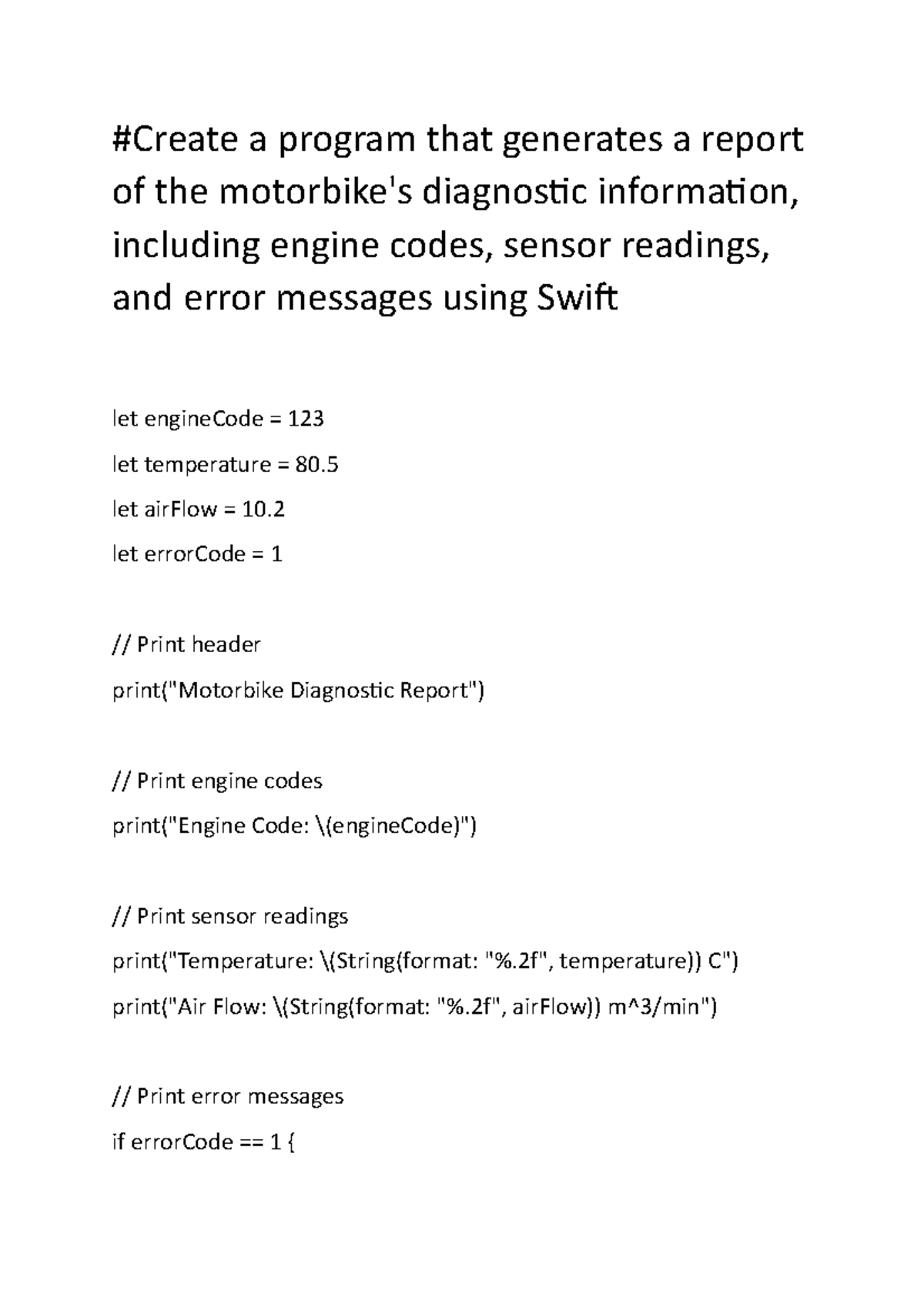 Program That Generates A Report Of The Motorbike Swift Create A