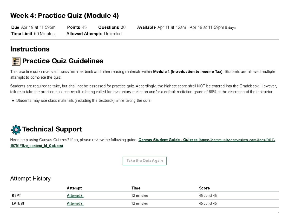 Week 4 Practice Quiz Module 4 1212 Clwtaxn K41 Taxation - Week 4: Practice Quiz (Module 4) Due ...