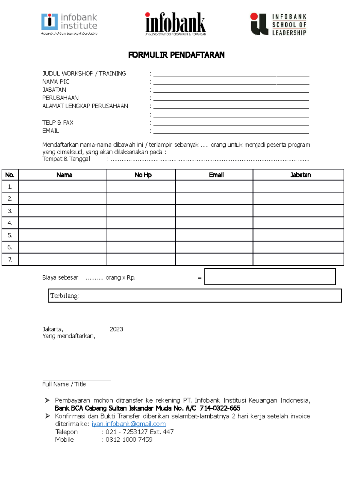 Form Registrasi Public Training - FORMULIR PENDAFTARAN JUDUL WORKSHOP ...