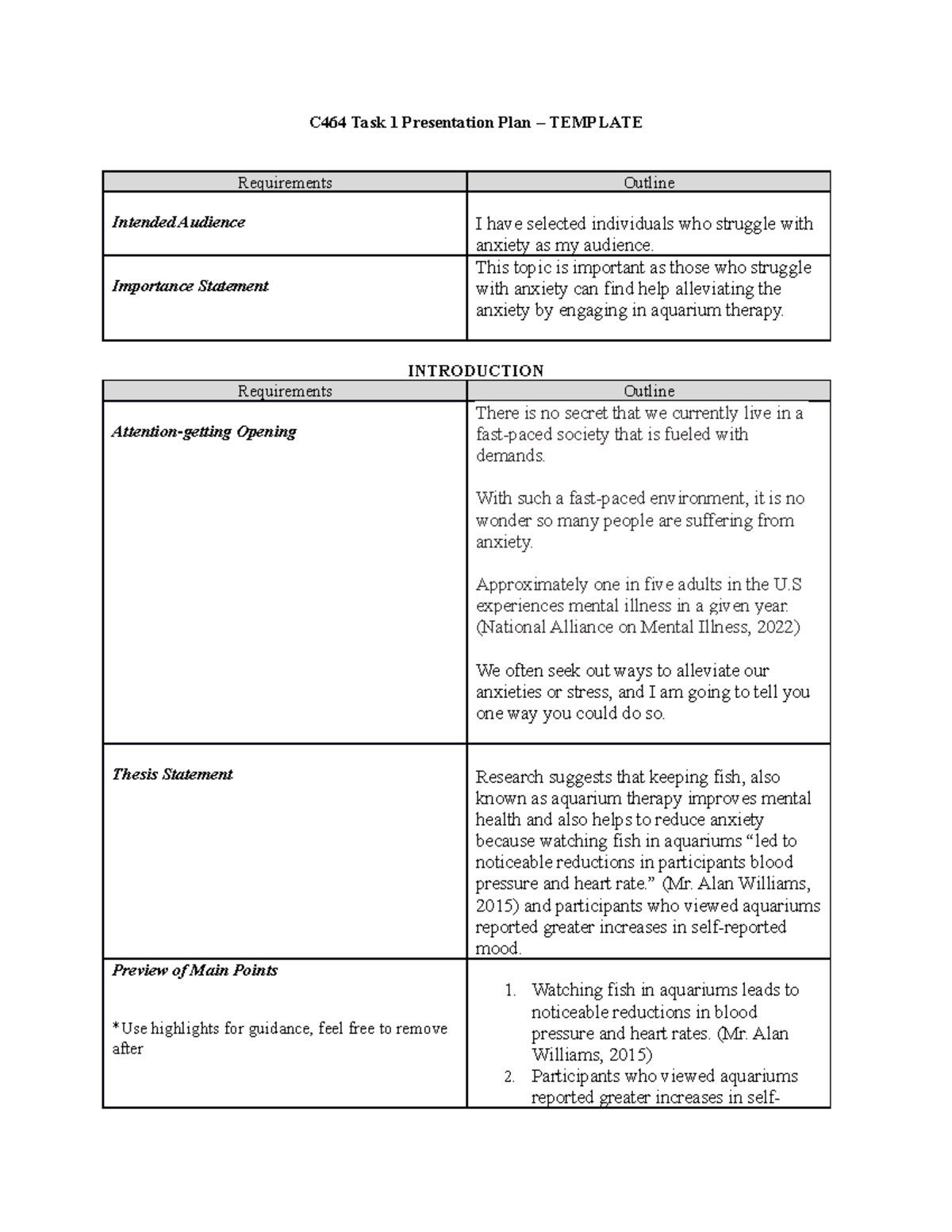 Presentation Plan Template 2-3-23 - C464 Task 1 Presentation Plan – TEMPLATE Requirements ...