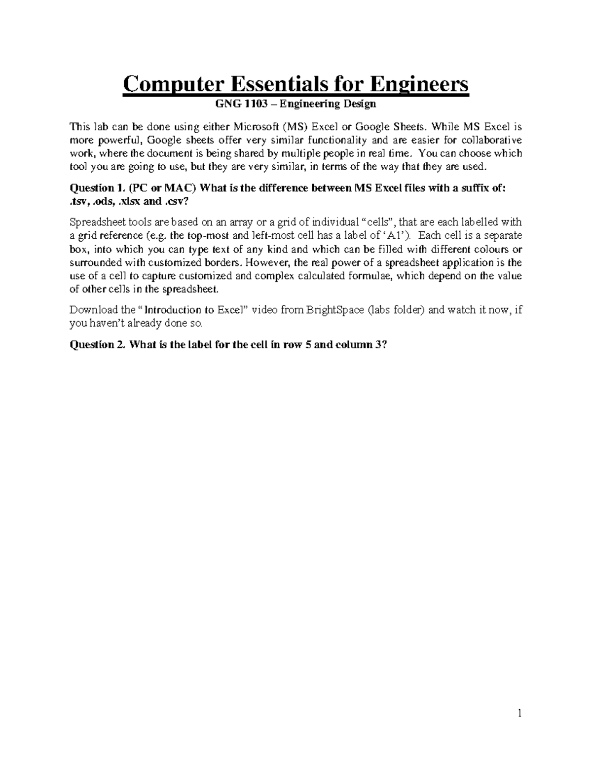 Computer lab MSExcel Google Sheets f22 - Computer Essentials for ...