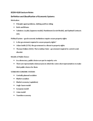 ECON 4100 Lecture Notes - ECON 4100 Lecture Notes Economic History and ...