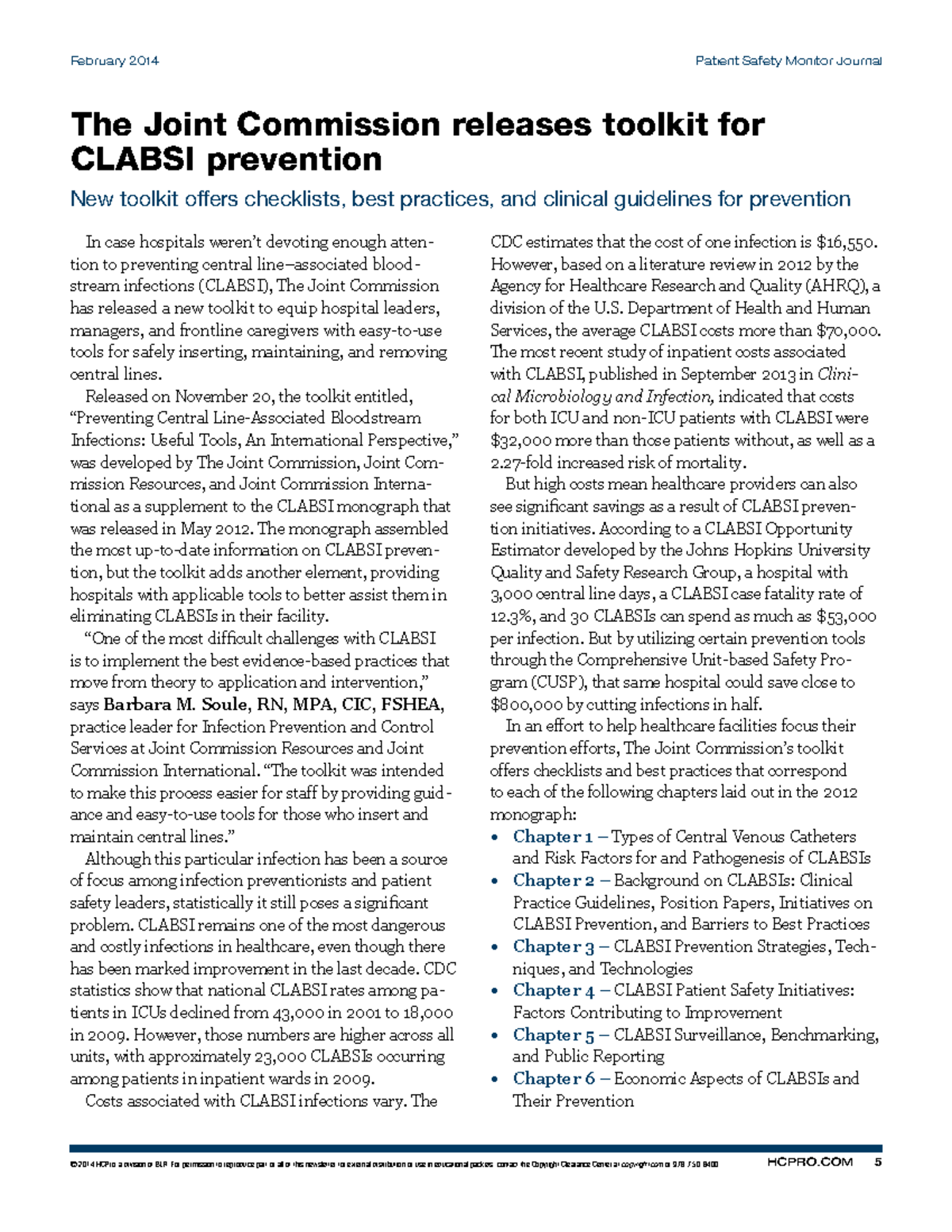 Joint Commission Toolkit for Clabsi Prevention - © 2014 HCPro, a division of BLR. For permission ...