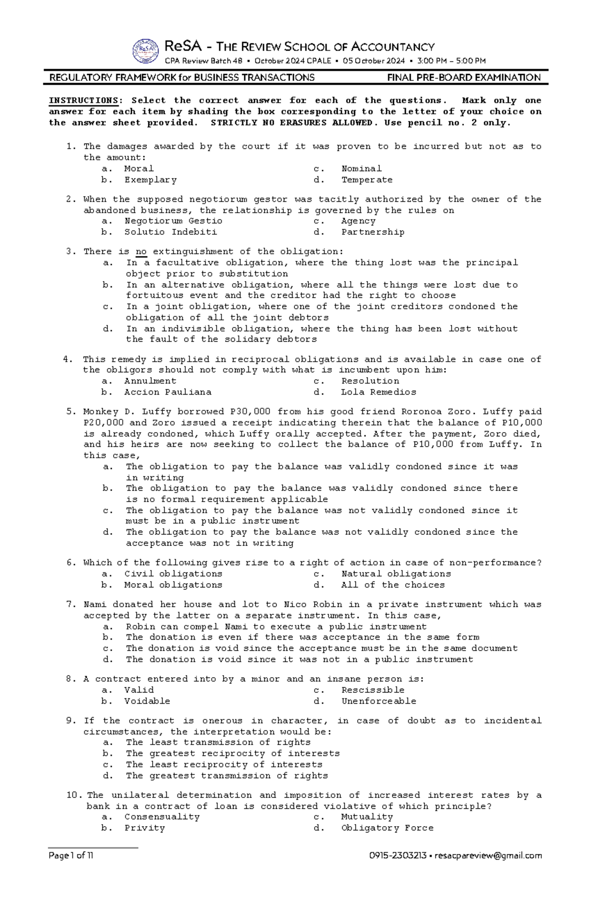 Re SA B48 RFBT - Questions and Answers - ReSA - THE REVIEW SCHOOL OF ...