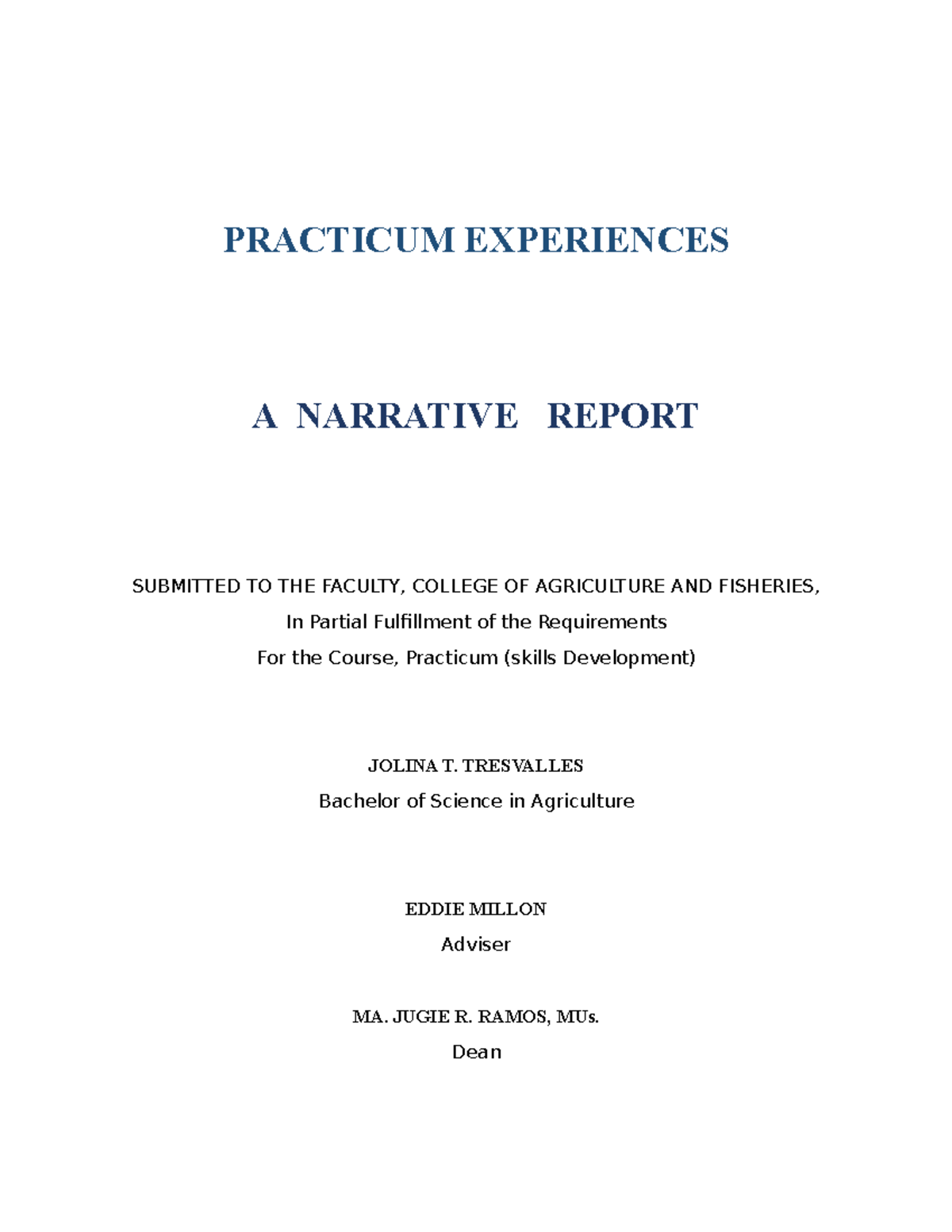 99999.1 maye (Autosaved) - PRACTICUM EXPERIENCES A NARRATIVE REPORT ...