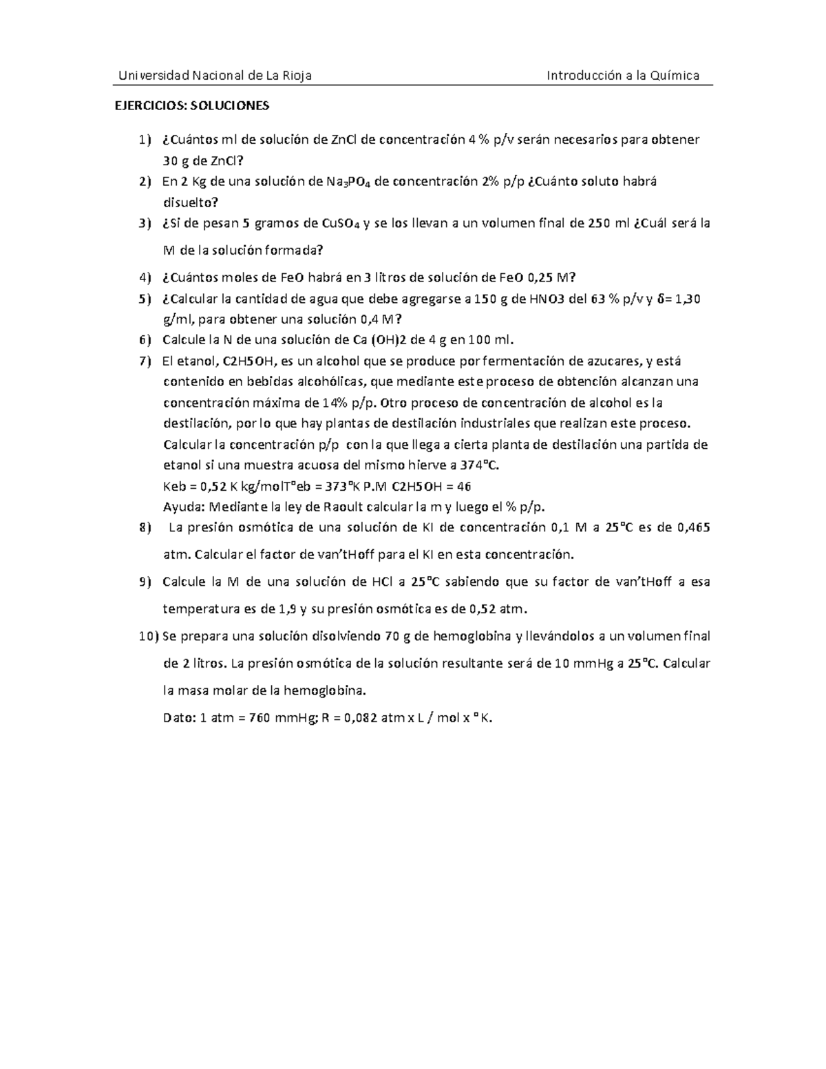 Ejercicios DE Soluciones - Universidad Nacional de La Rioja Introducción a la Química EJERCICIOS ...