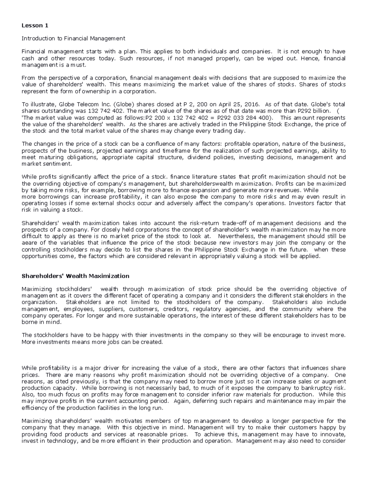 Lesson-1-Finance - Finance Lesson 1 - Lesson 1 Introduction to ...