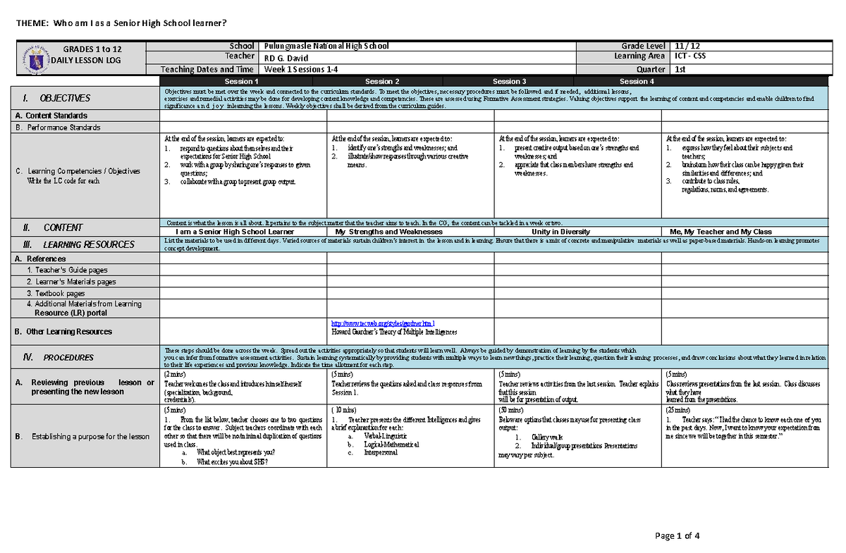 Ilide - ddd - GRADES 1 to 12 DAILY LESSON LOG School Pulungmasle ...