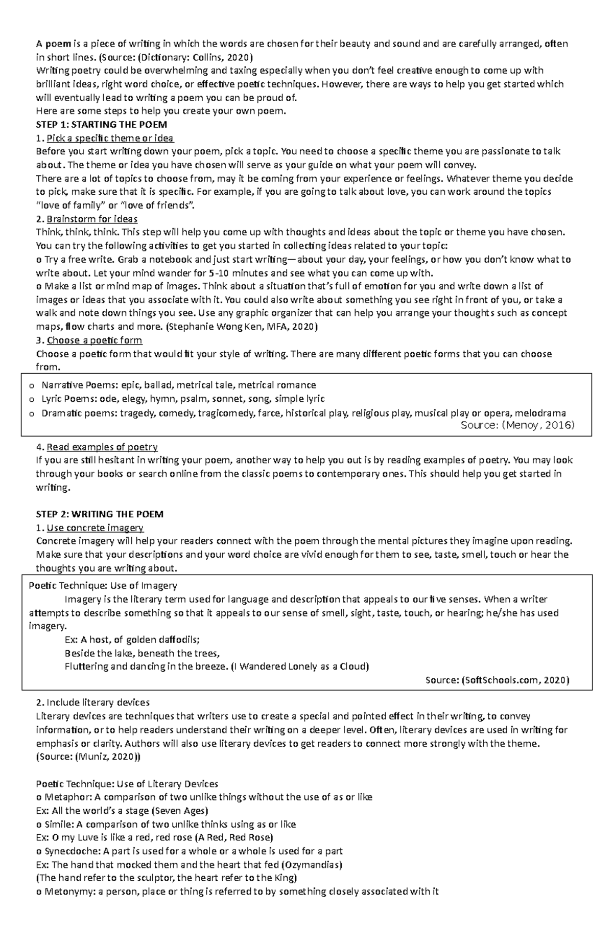 Lesson 2 handout - POETRY - A poem is a piece of writing in which the ...