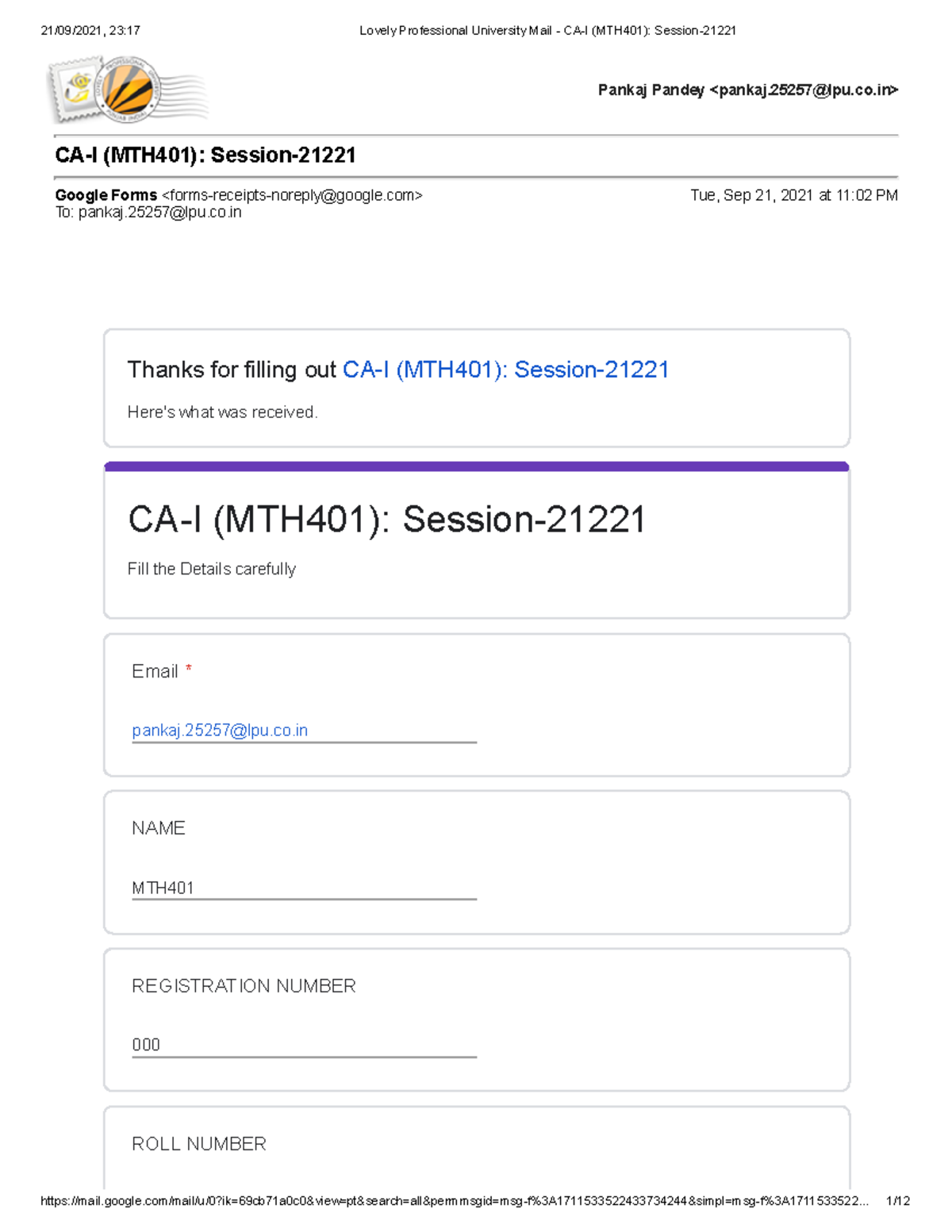 CAI MTH401 Session 21221 - Pankaj Pandey pankaj@lpu.co CA-I (MTH401 ...