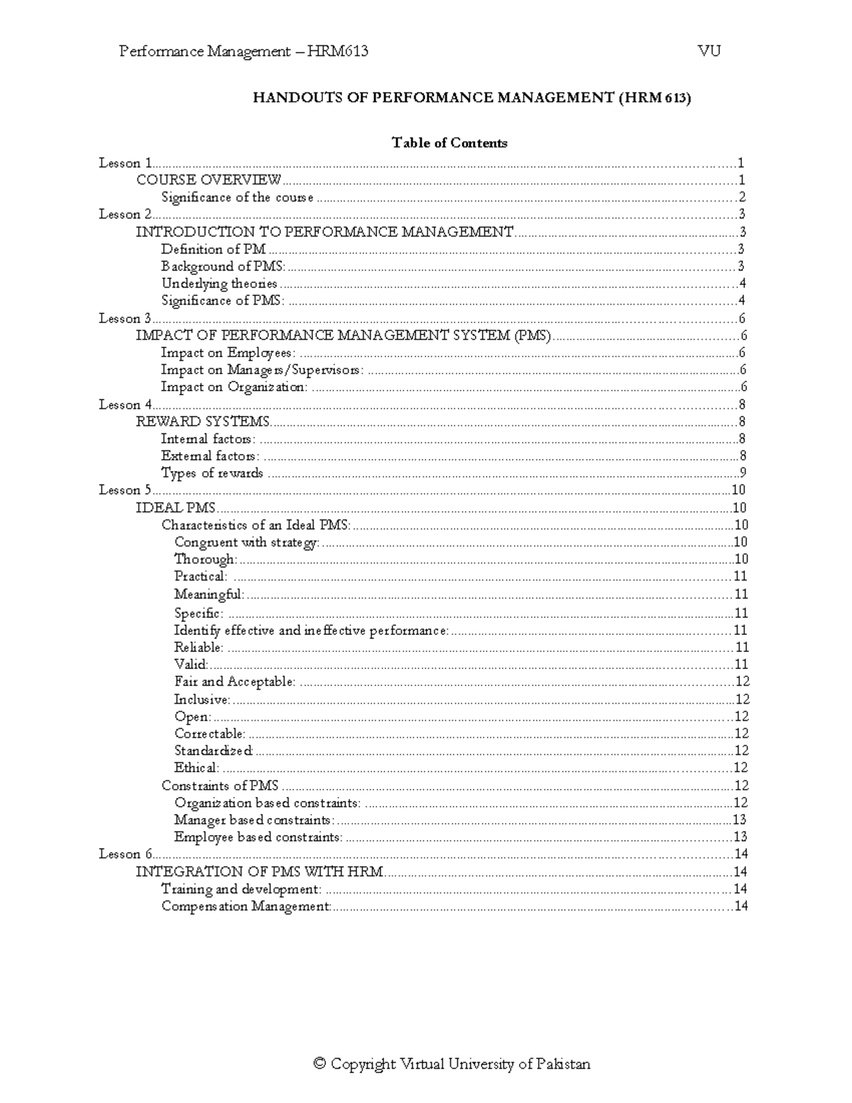 HRM 613-Handouts 1-45.pdf - HANDOUTS OF PERFORMANCE MANAGEMENT (HRM 613 ...