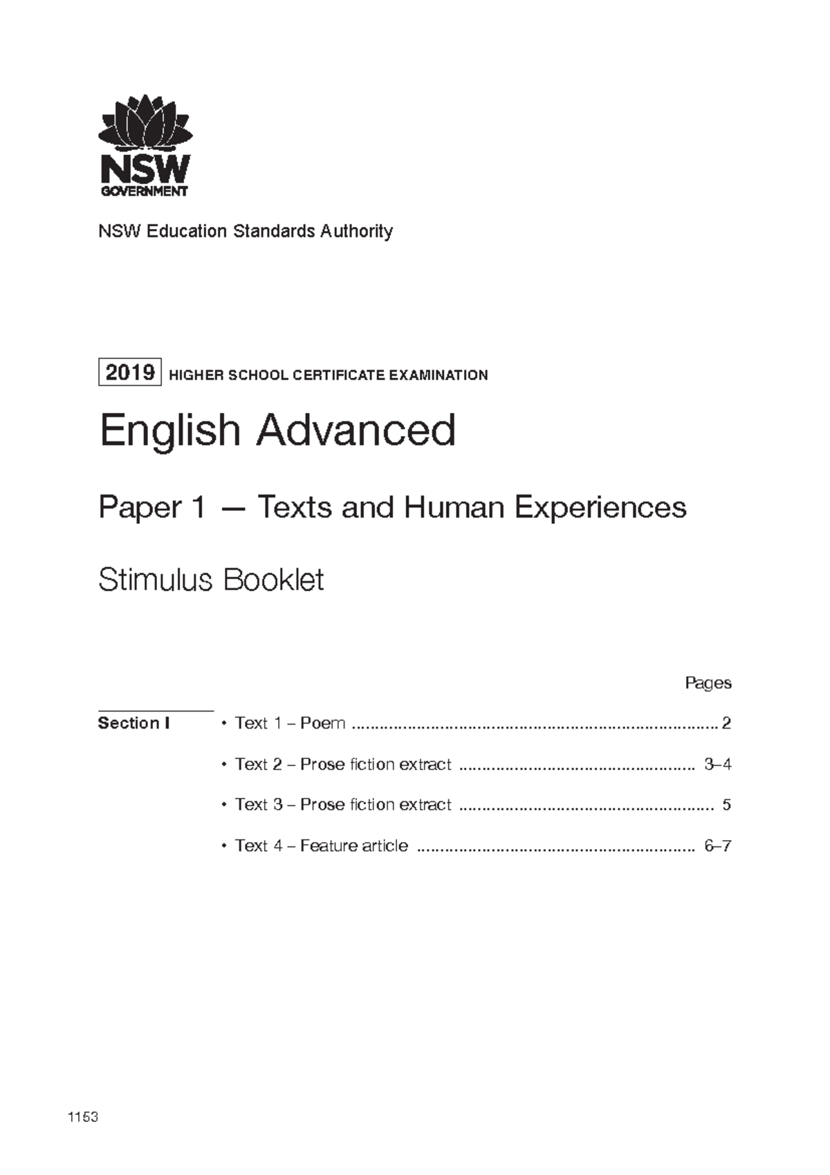 2019 HSC English Advanced Paper 1 Stimulus - NSW Education Standards ...