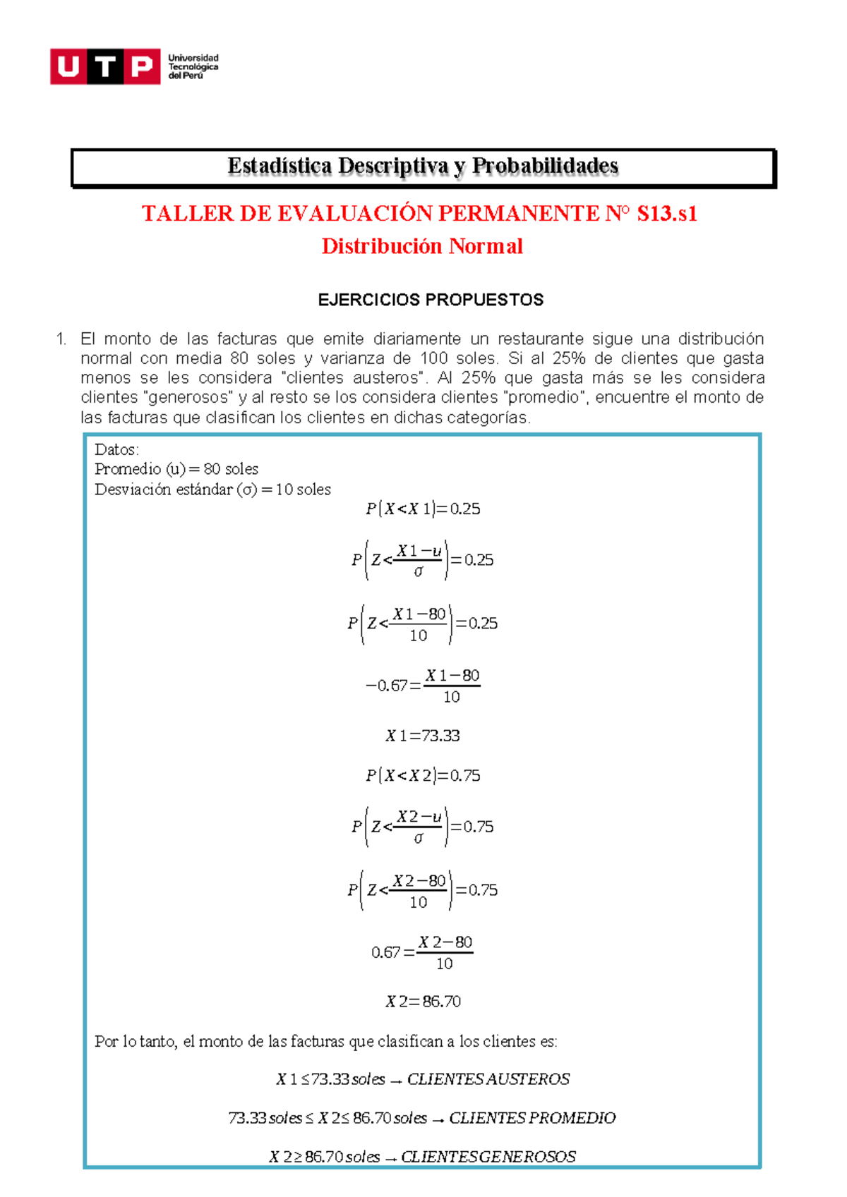 S13.s1 - Resolver Ejercicios - Estadística Descriptiva y Probabilidades TALLER DE EVALUACIÓN ...