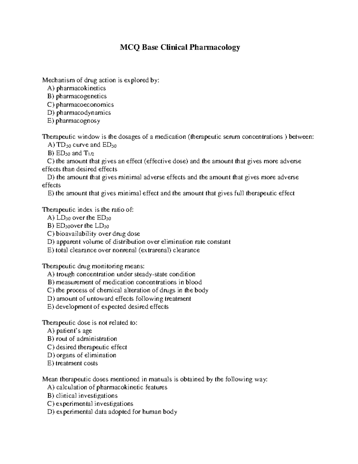 11. MCQ bank - Nice - MCQ Base Clinical Pharmacology Mechanism of drug ...