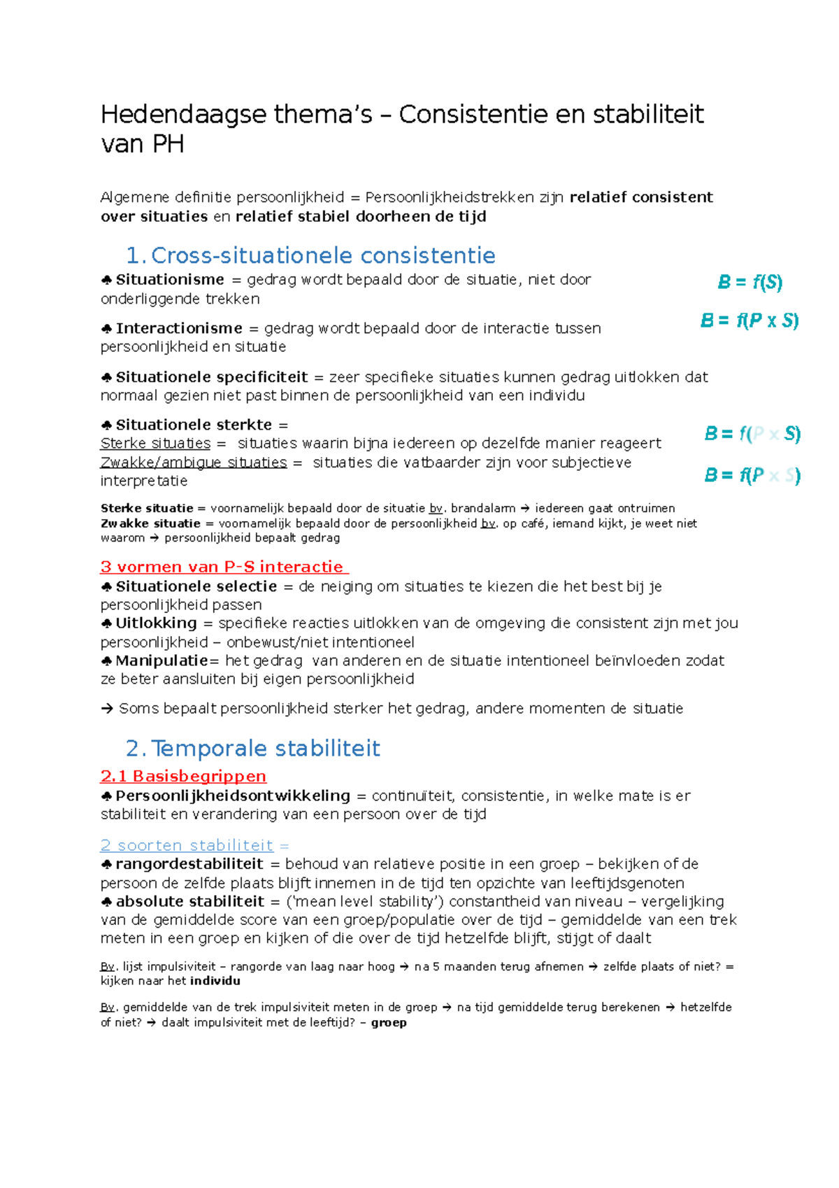 Persoonlijkheidspsychologie Consistentie EN Stabiliteit PH ...