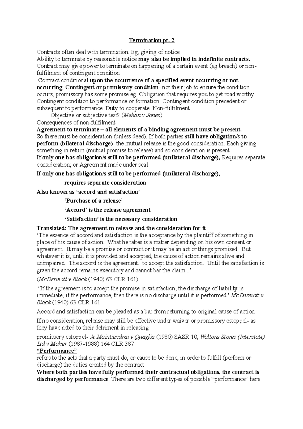 Week 11 Content- Termination pt. 2 - Termination pt. 2 Contracts often ...