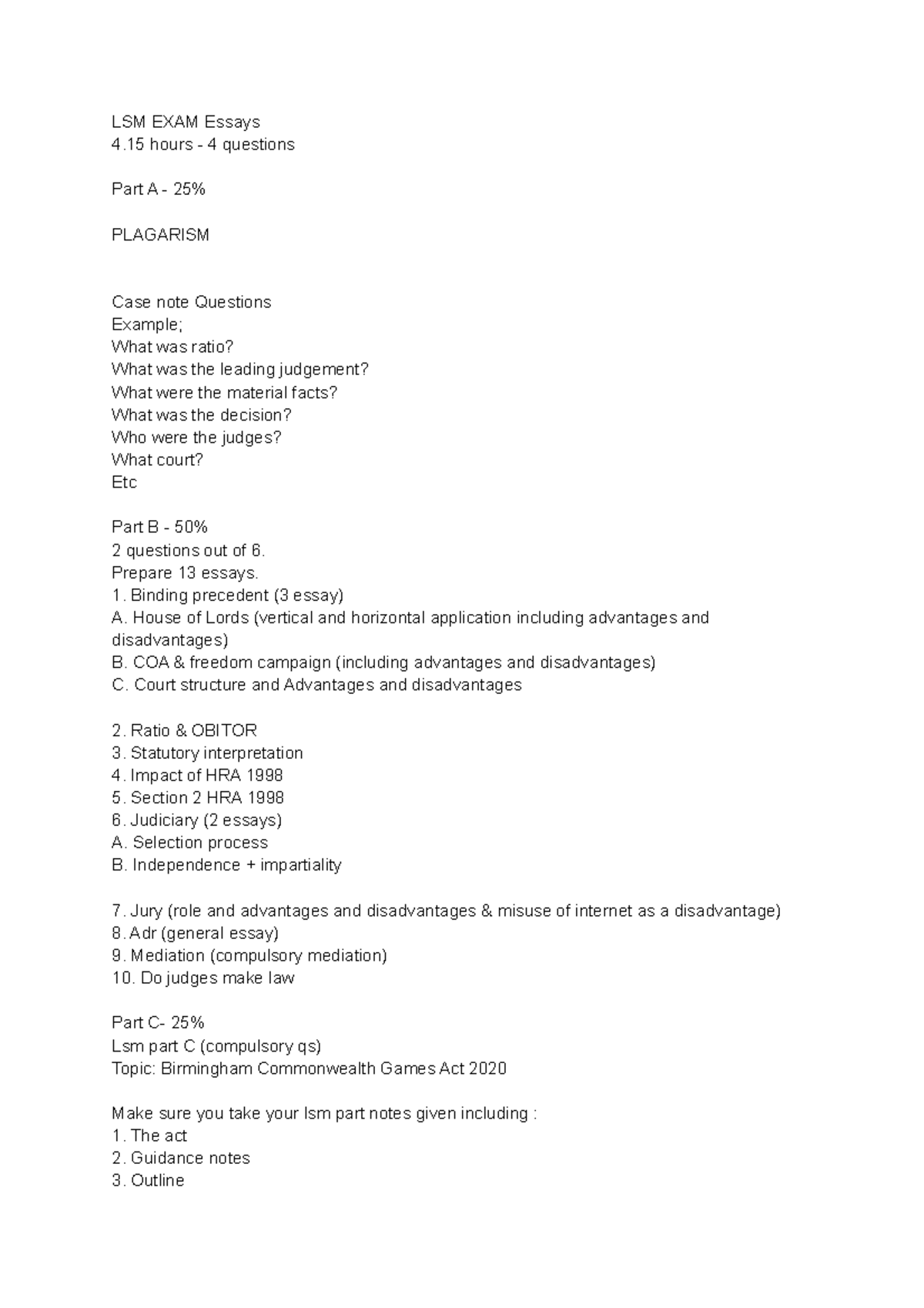 Possible LSM EXAM Qs - practice questions! - LSM EXAM Essays 4 hours ...