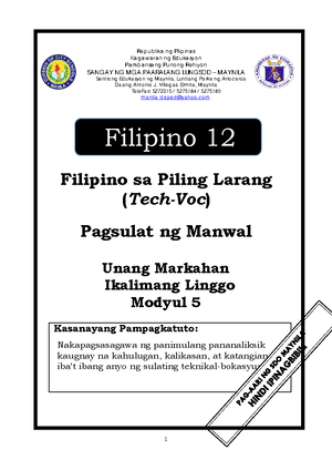 Piling larang module1 quarter 2 week 1 - Filipino sa piling larang ...