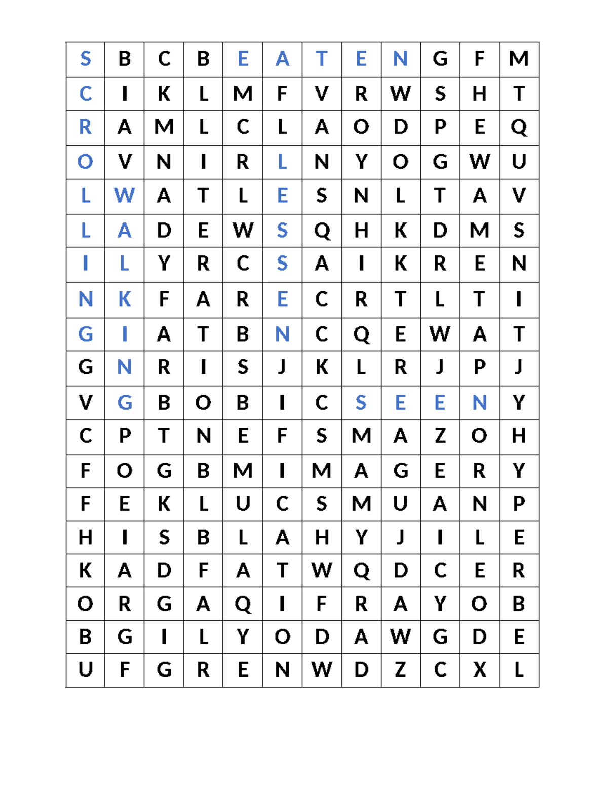 WORD GAME - S B C B E A T E N G F M C I K L M F V R W S H T R A M L C L ...