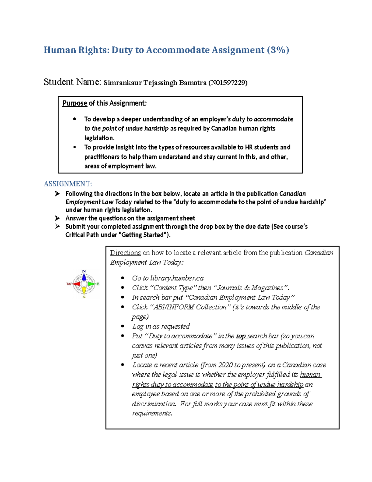 Duty to Accommodate Assignment W23 - Human Rights: Duty to Accommodate ...