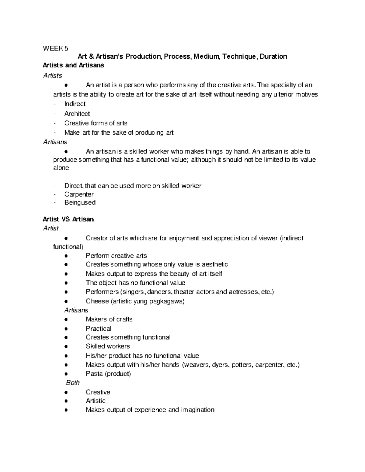 WEEK 5 Art App - Lecture notes 1 - WEEK 5 Art & Artisan’s Production ...