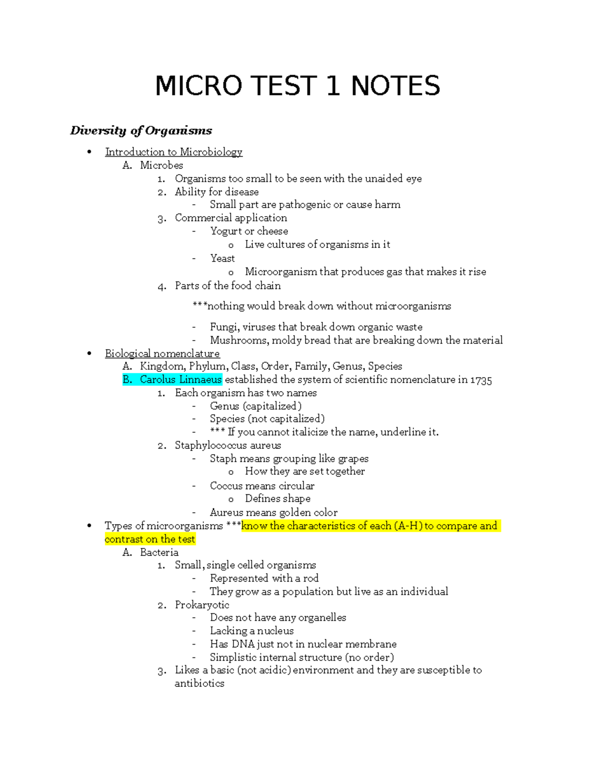 Micro TEST 1 Notes - Weidenmier - MICRO TEST 1 NOTES Diversity of ...