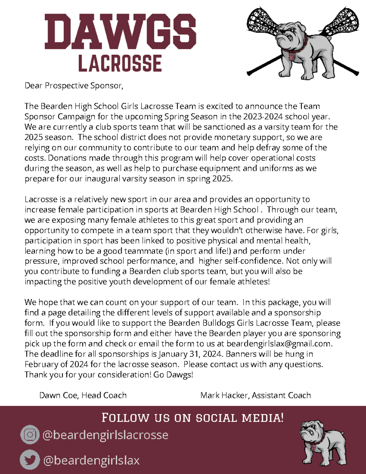 Bearden Lacrosse Sponsor Package - Dear Prospective Sponsor, The ...