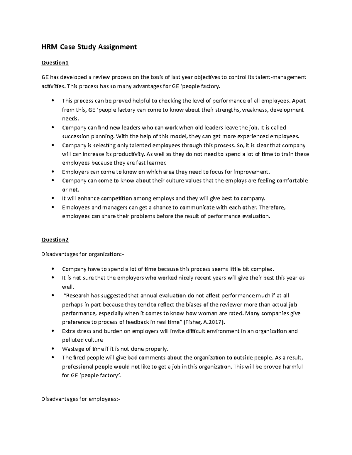 HRM Case Study Assignment - HRM Case Study Assignment Question GE has ...