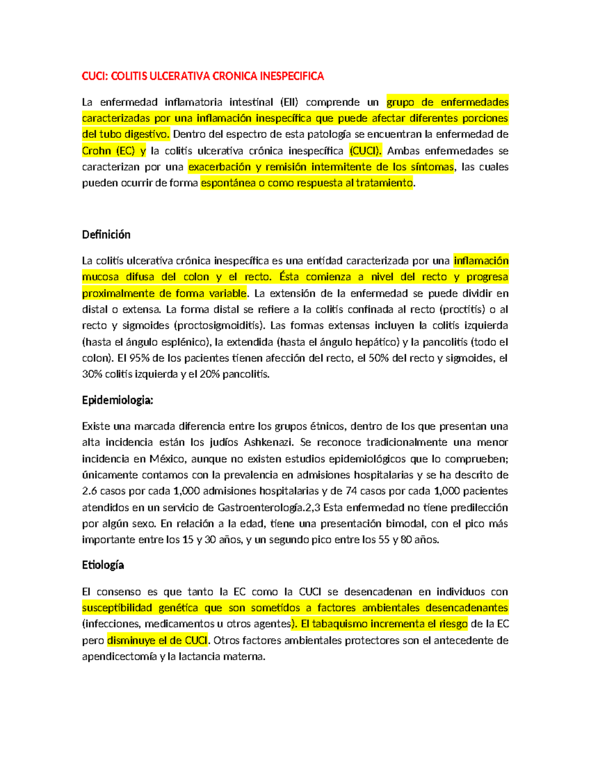 CUCI - Ensayo - CUCI: COLITIS ULCERATIVA CRONICA INESPECIFICA La ...
