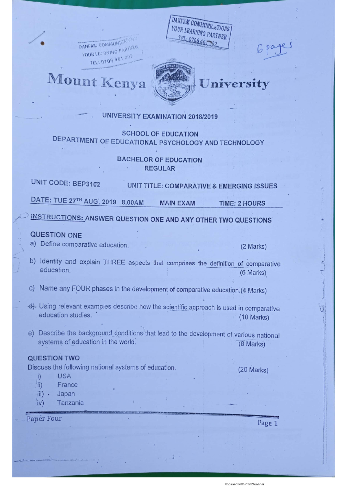 Comparative AND Emerging Issues Revision Papers - Education - Studocu