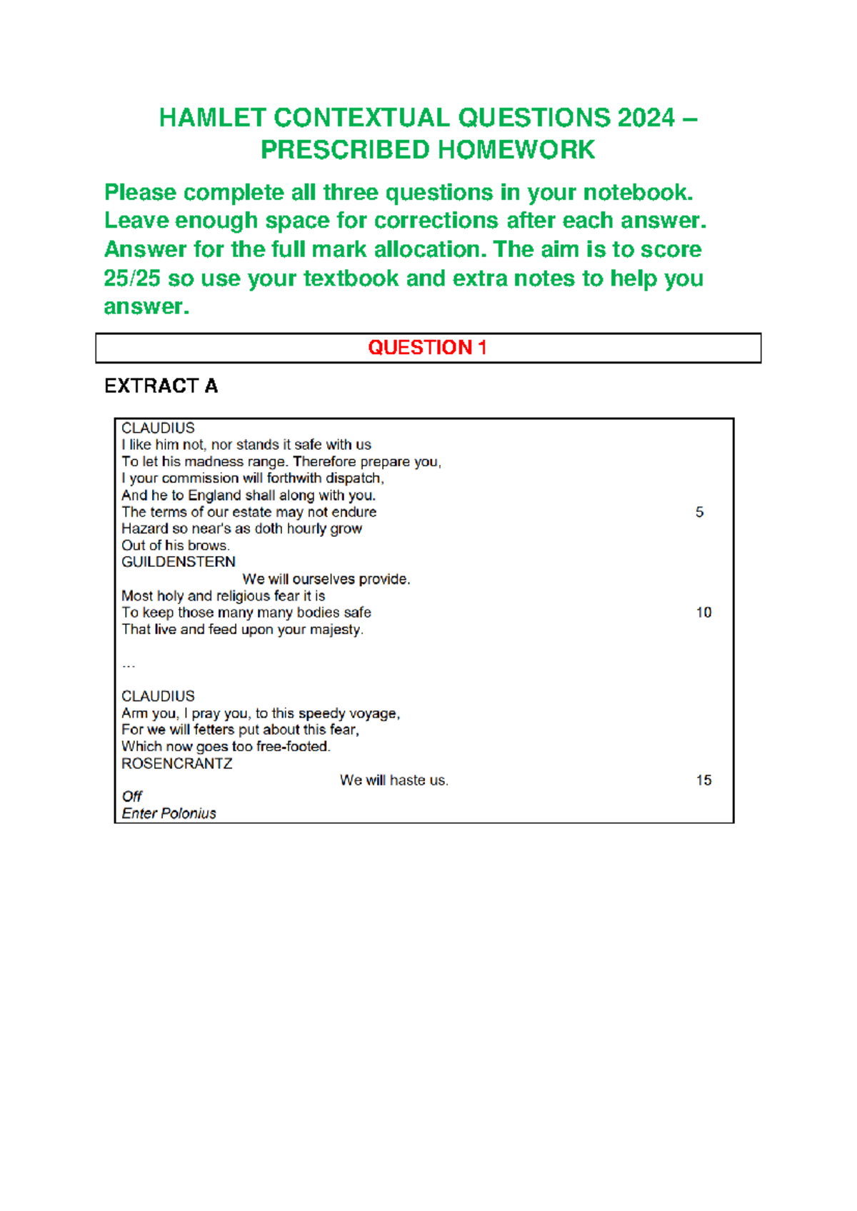 Hamlet Contextual Questions 2024 - Homework - HAMLET CONTEXTUAL ...