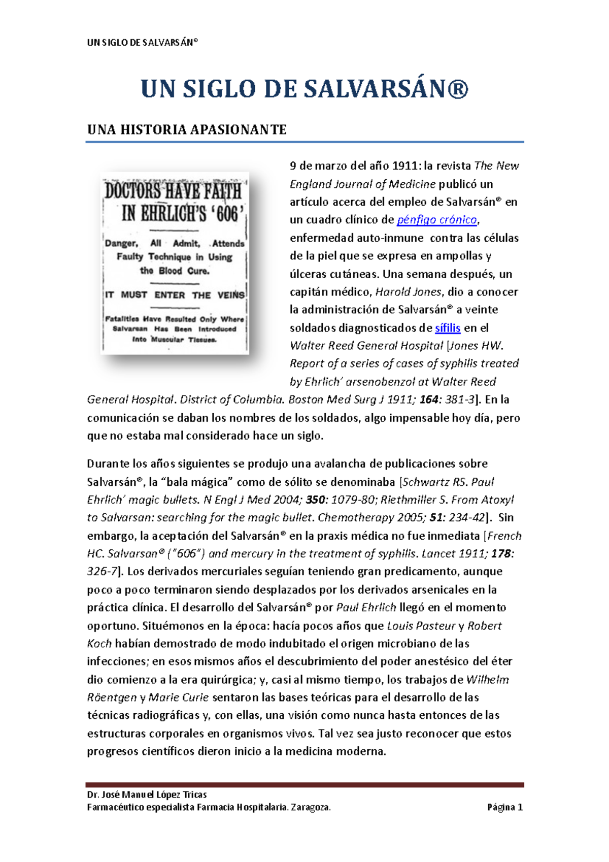 Salvarsan, el origen de la Quimioterapia - Dr. José Manuel López Tricas ...