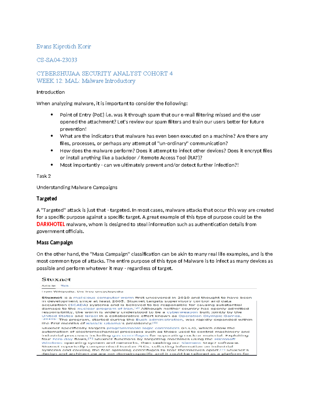 Evans Kiprotich Korir Malware Introductory Walkthrough by Cory Bantic NSP Security - Evans ...