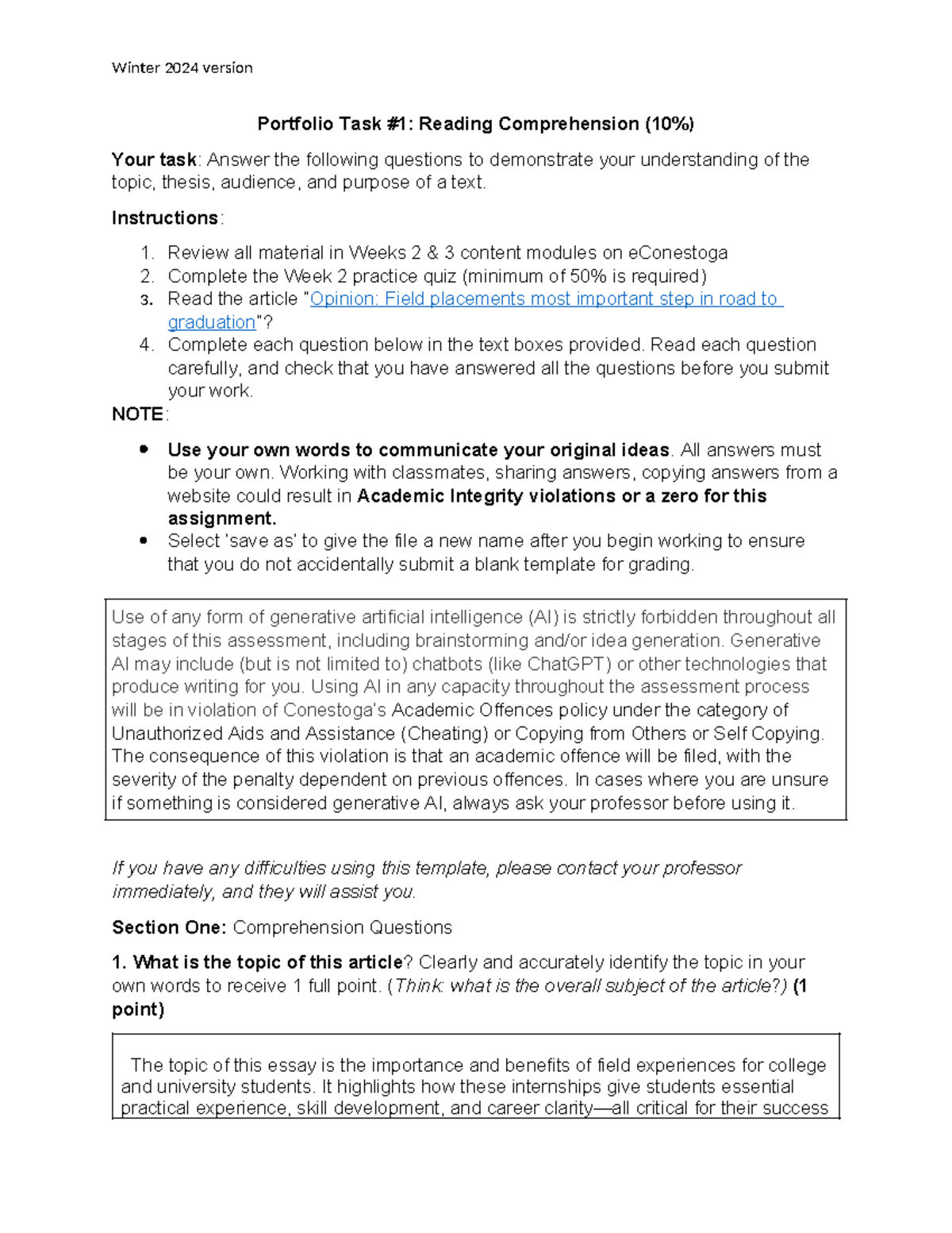 Reading Comprehension Template Dev patel - Portfolio Task #1: Reading ...