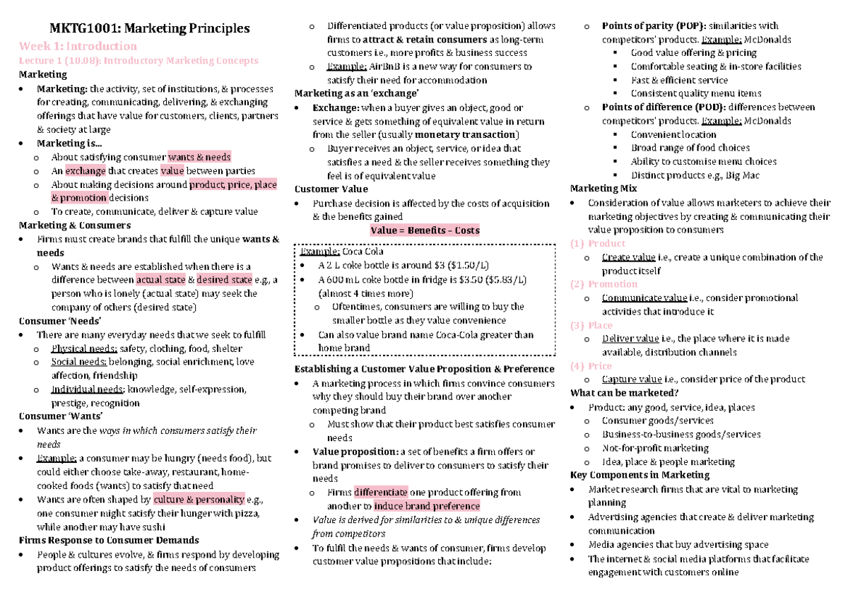 MKTG1001 Marketing Principles Part 1 - MKTG1001: Marketing Principles ...