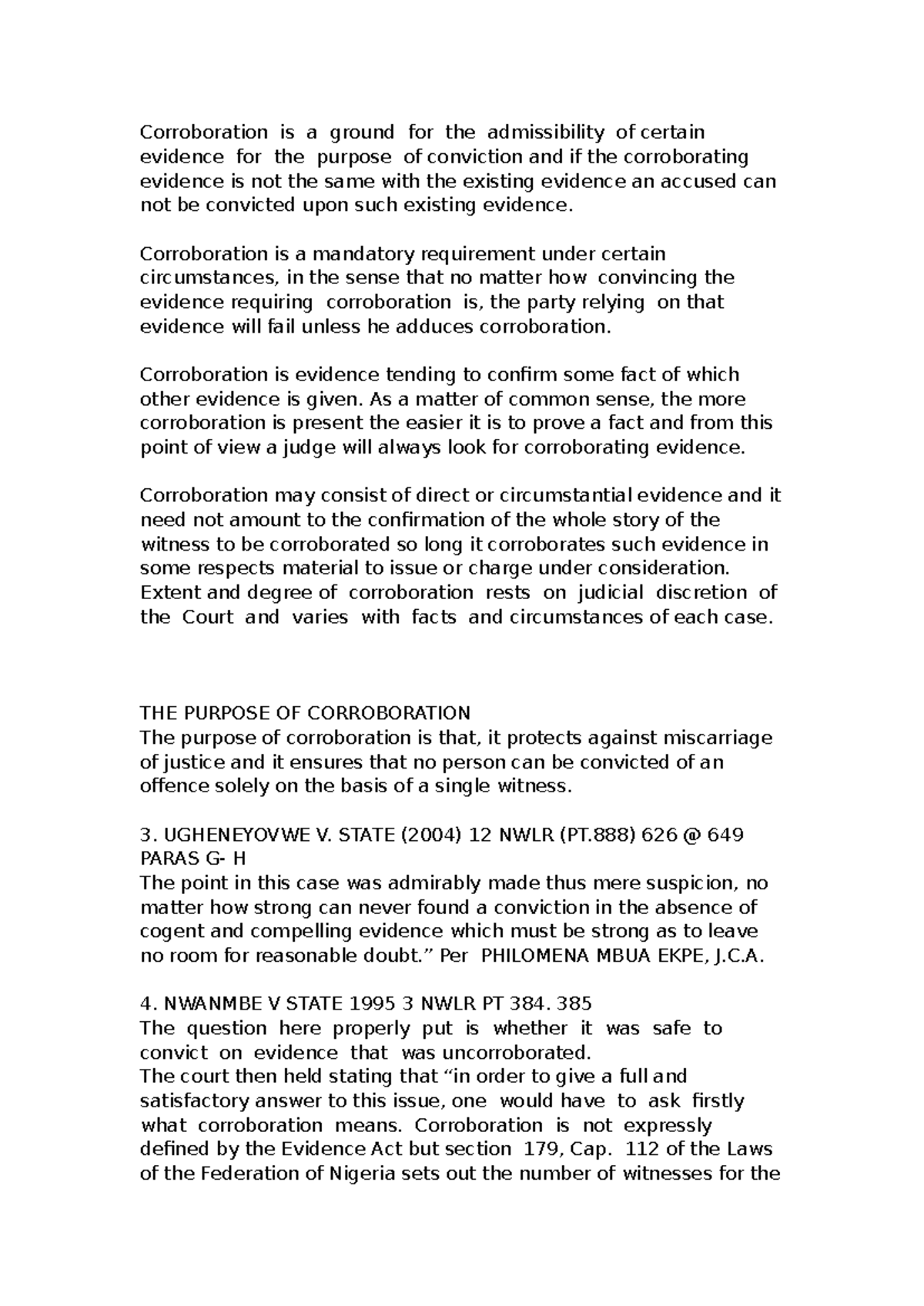 Corroboration - Summary Law of Evidence - Corroboration is a ground for ...