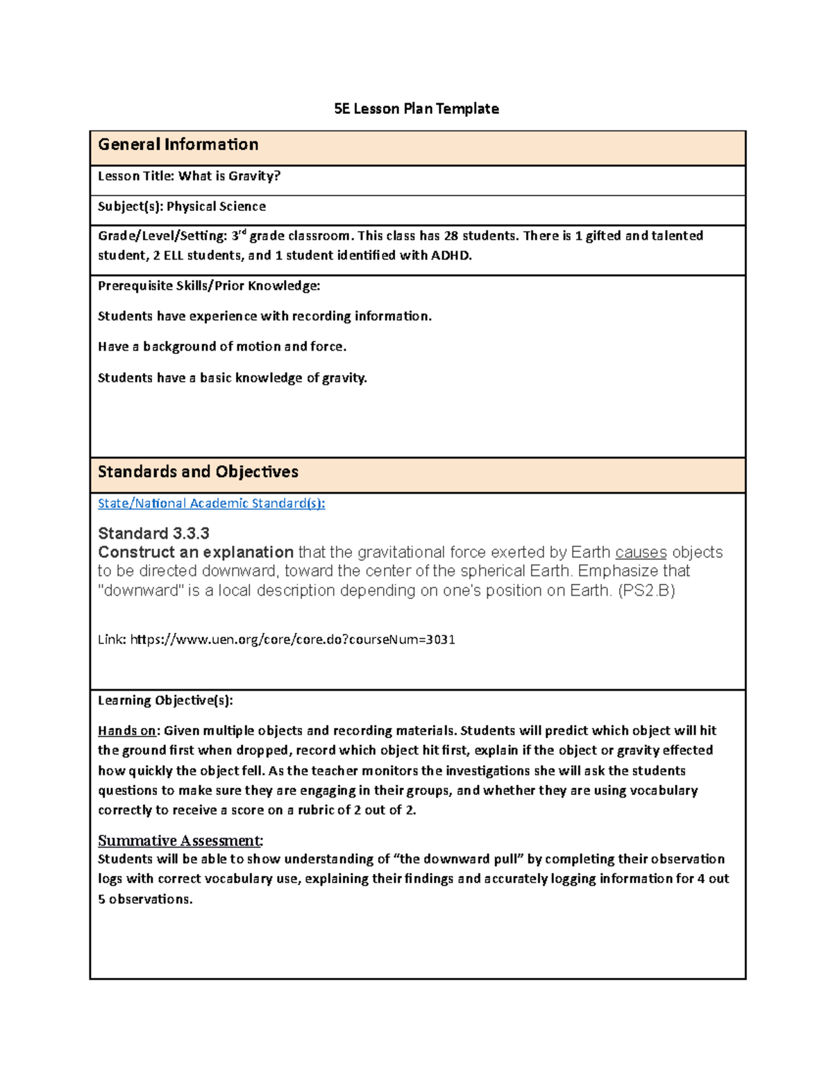Science Lesson Plan Task A - 5E Lesson Plan Template General ...