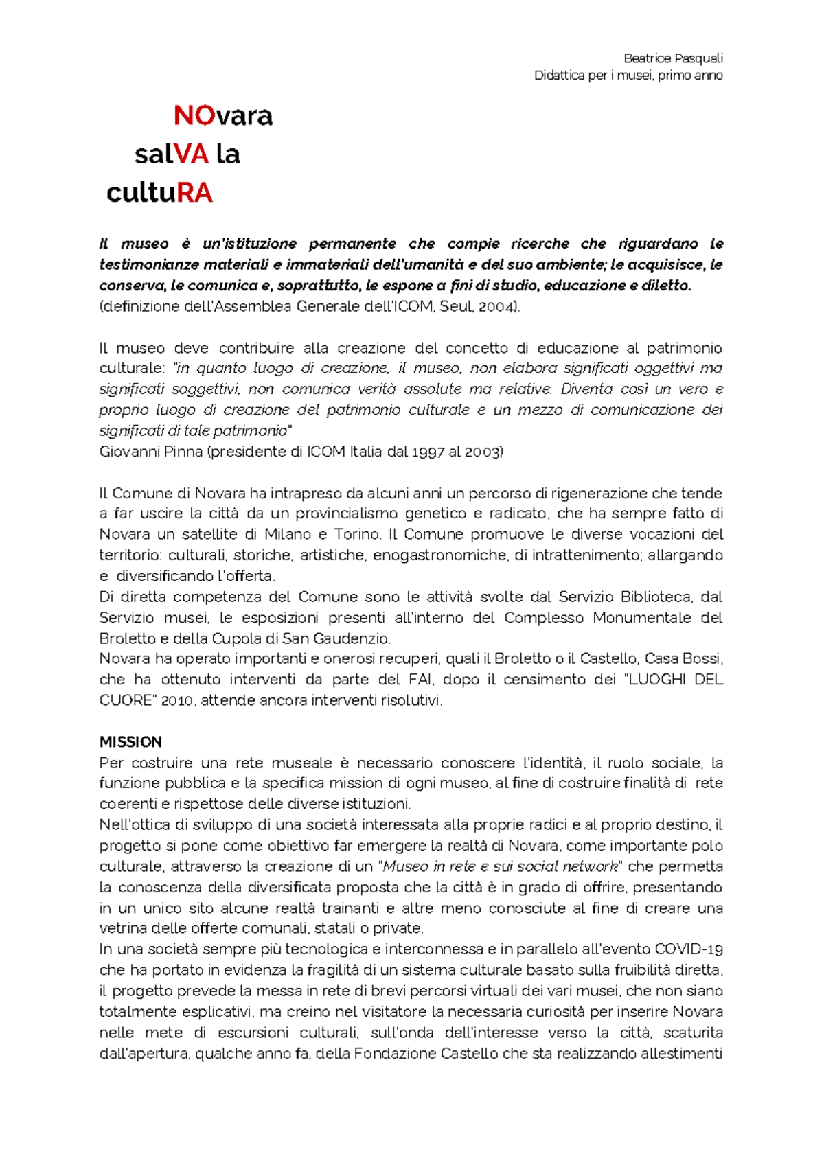 esempio scheda e progetto museo per corso beni culturali - Didattica ...