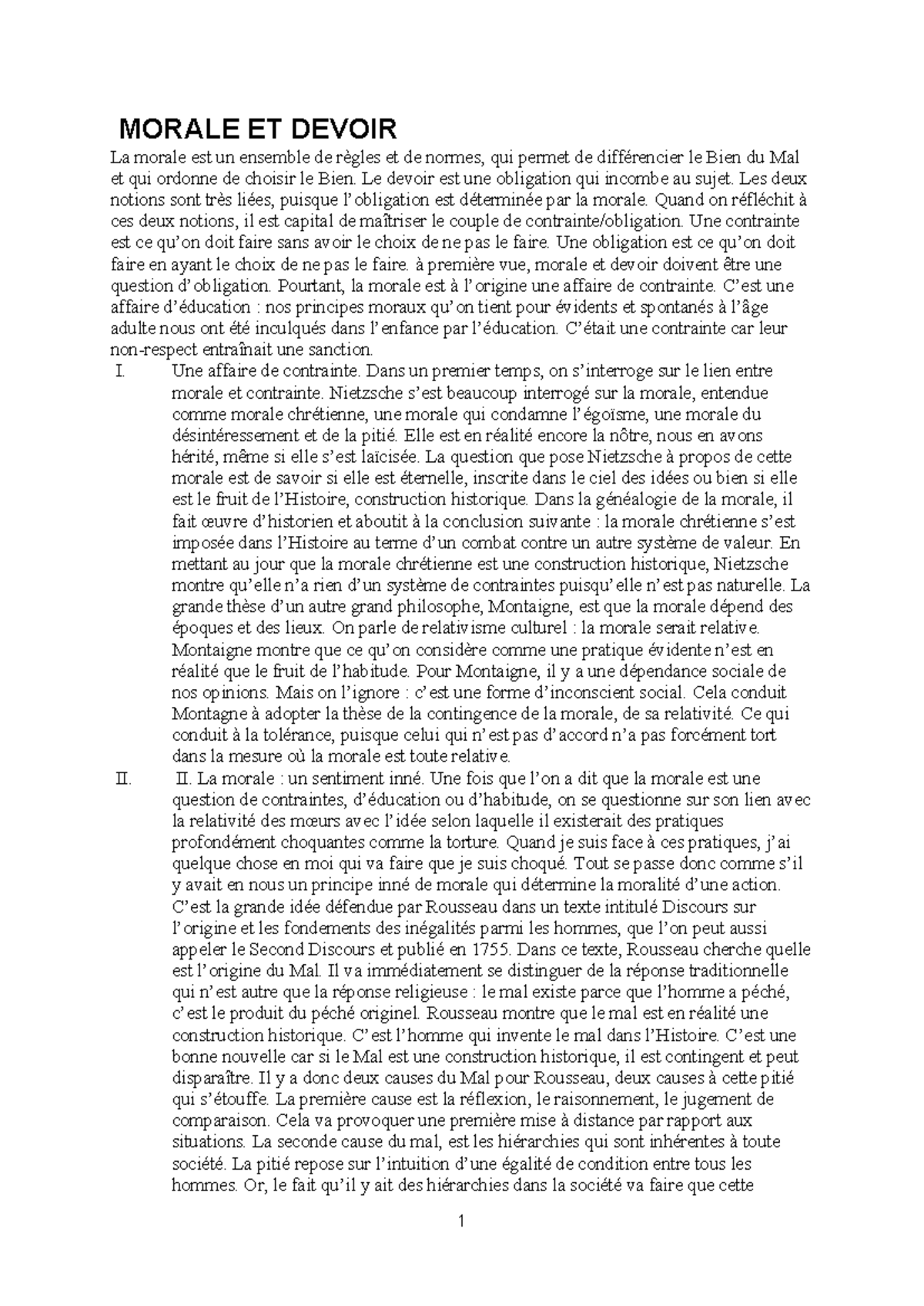 Morale-ET- Devoir -tfr - MORALE ET DEVOIR La morale est un ensemble de ...