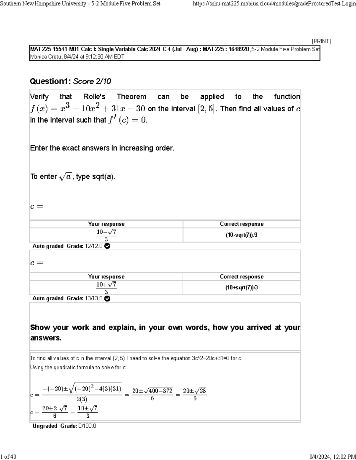 Southern New Hampshire University - 5-2 Module Five Problem Set ...
