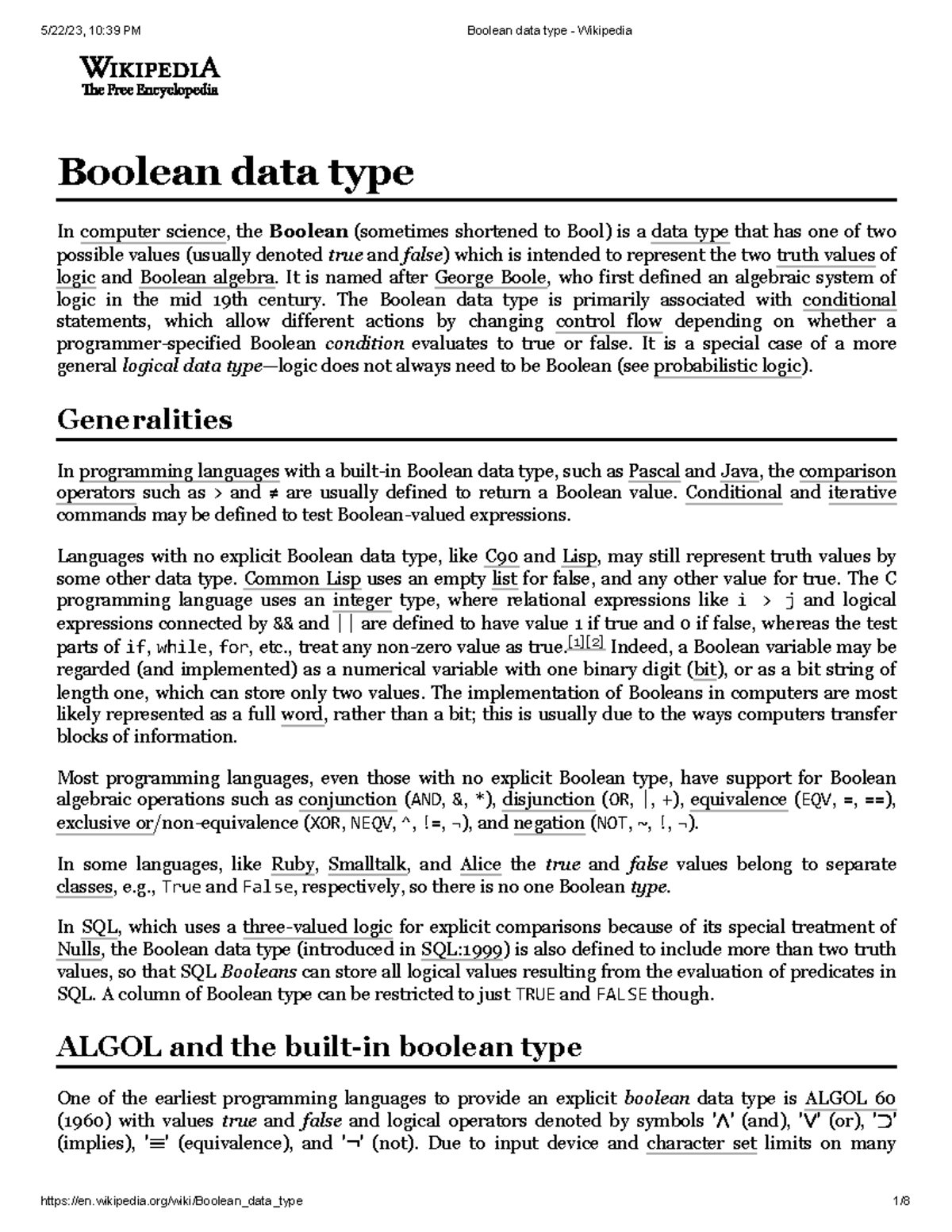 Boolean Data Type It Is Named After George Boole Who First Defined An Algebraic System Of