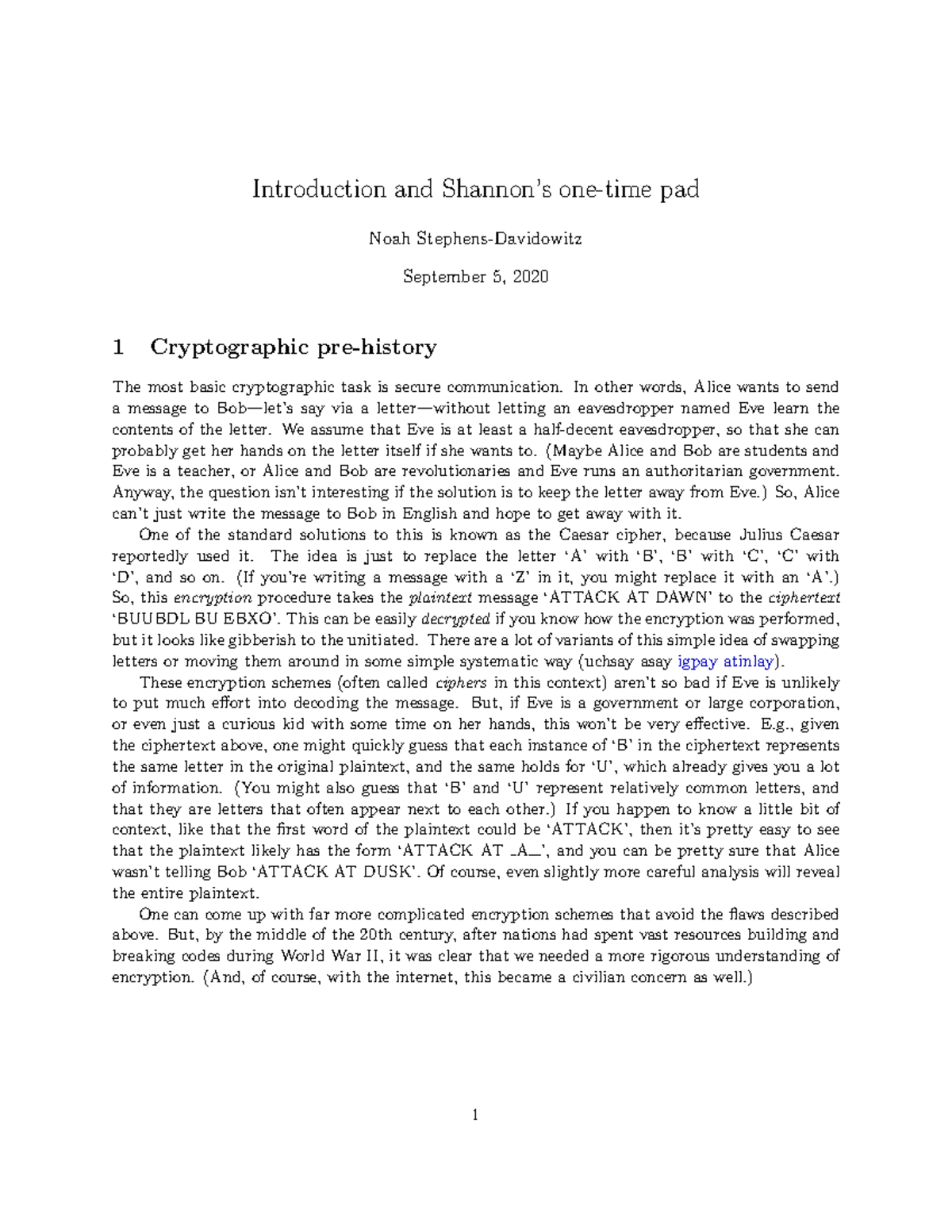 CS6830 Lecture 1 Shannon - Introduction and pad Noah September 5, 2020 ...